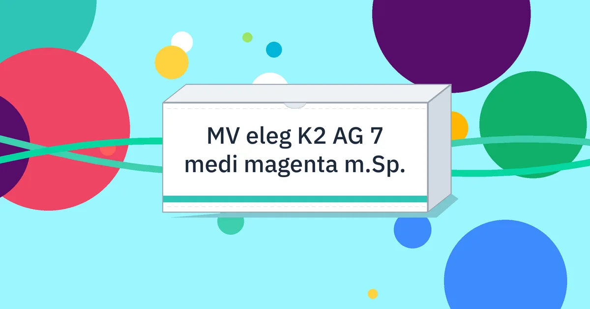 Symbolbild: Packung mit der Aufschrift MV eleg K2 AG 7 medi magenta m.Sp. (PZN 15282984) – Verfügbarkeit und Bezug in Apotheken in Frankfurt am Main
