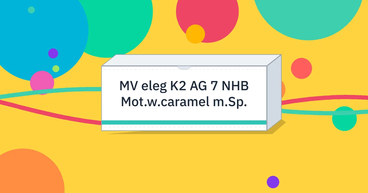 Symbolbild: Packung mit der Aufschrift MV eleg K2 AG 7 NHB Mot.w.caramel m.Sp. (PZN 15727475) – Verfügbarkeit und Bezug in Apotheken in Frankfurt am Main