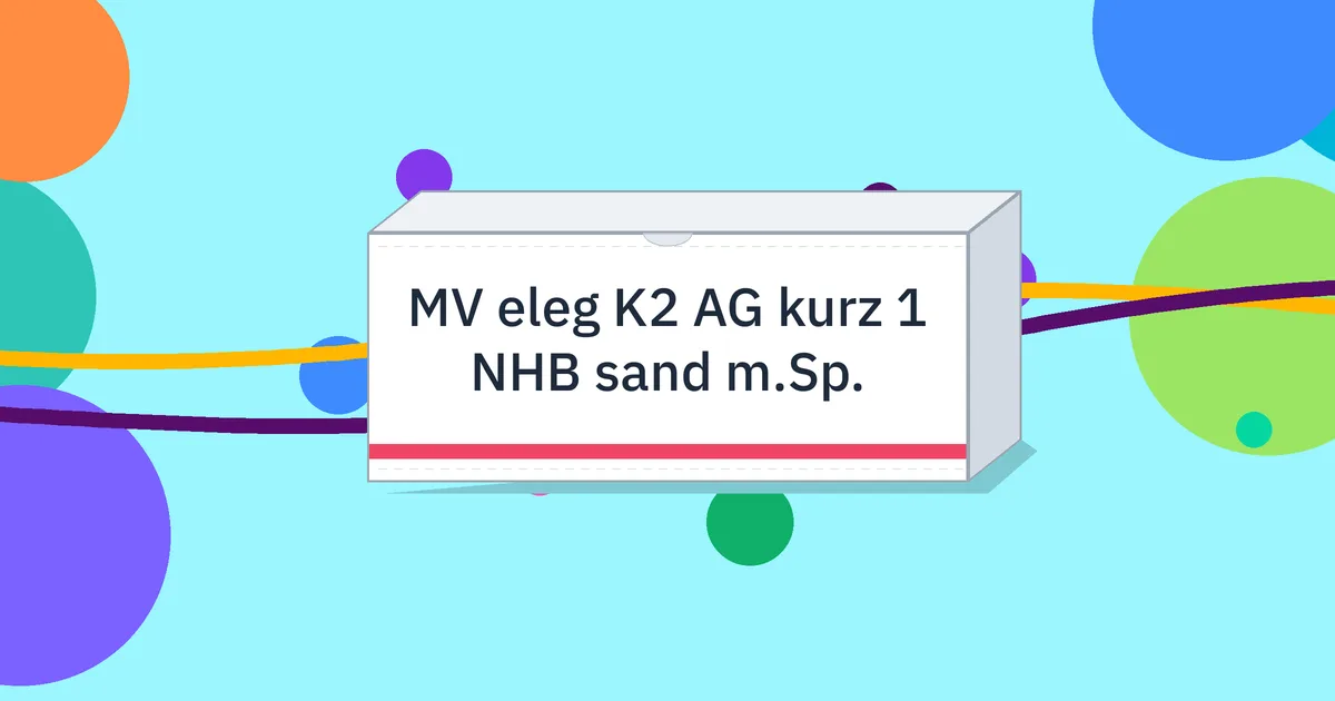 Symbolbild: Packung mit der Aufschrift MV eleg K2 AG kurz 1 NHB sand m.Sp. (PZN 18925566) – Verfügbarkeit und Bezug in Apotheken in Frankfurt am Main