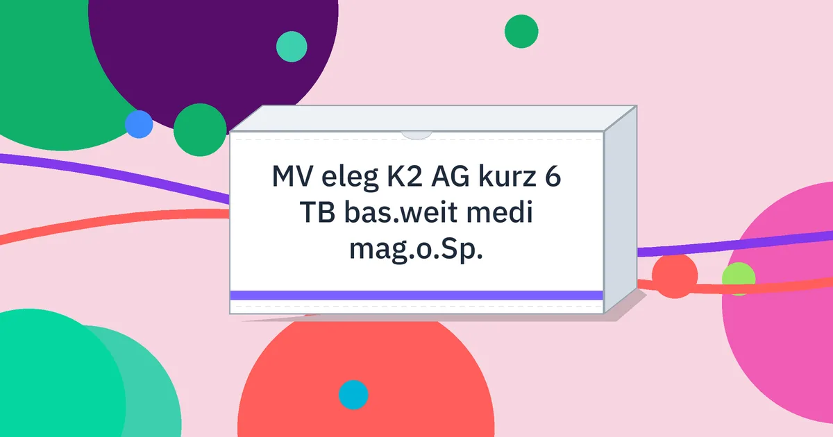 Symbolbild: Packung mit der Aufschrift MV eleg K2 AG kurz 6 TB bas.weit medi mag.o.Sp. (PZN 14638315) – Verfügbarkeit und Bezug in Apotheken in Frankfurt am Main