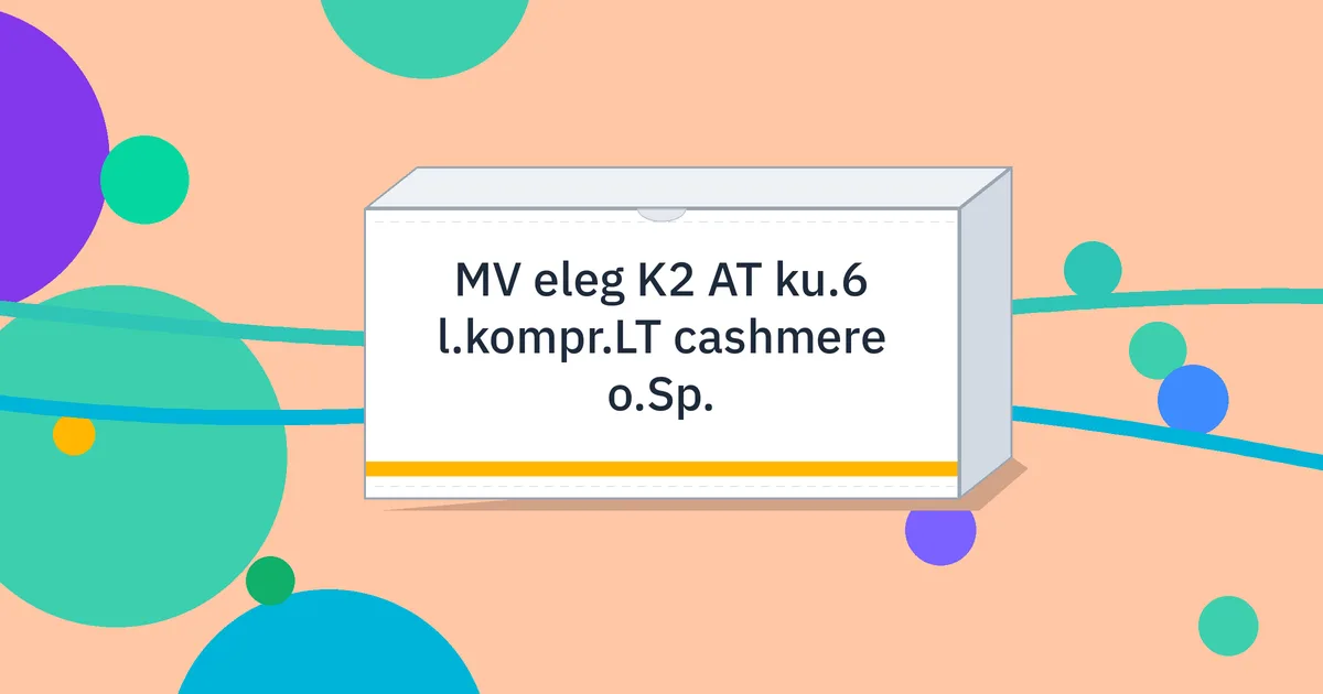 Symbolbild: Packung mit der Aufschrift MV eleg K2 AT ku.6 l.kompr.LT cashmere o.Sp. (PZN 14663075) – Verfügbarkeit und Bezug in Apotheken in Frankfurt am Main