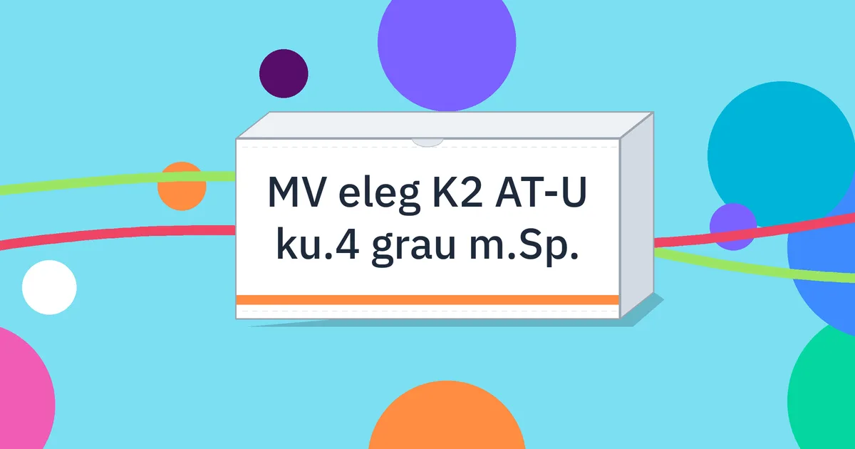 Symbolbild: Packung mit der Aufschrift MV eleg K2 AT-U ku.4 grau m.Sp. (PZN 18923745) – Verfügbarkeit und Bezug in Apotheken in Frankfurt am Main