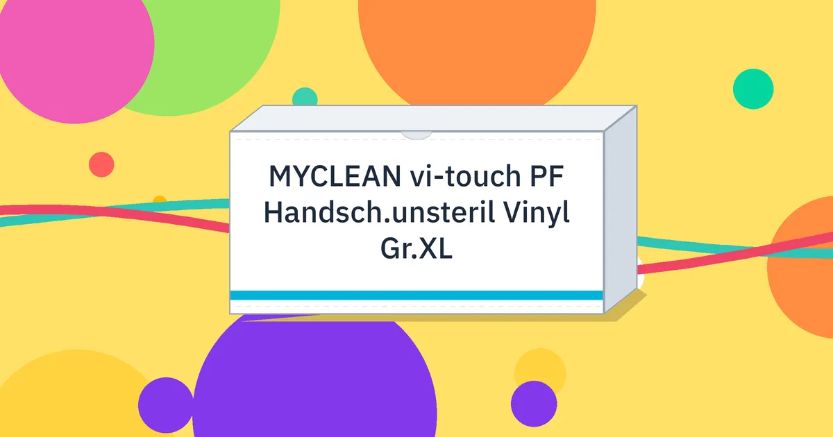 Symbolbild: Packung mit der Aufschrift MYCLEAN vi-touch PF Handsch.unsteril Vinyl Gr.XL (PZN 11302715) – Verfügbarkeit und Bezug in Apotheken in Frankfurt am Main
