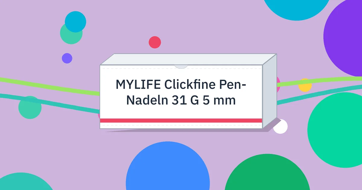 Symbolbild: Packung mit der Aufschrift MYLIFE Clickfine Pen-Nadeln 31 G 5 mm (PZN 19645716) – Verfügbarkeit und Bezug in Apotheken in Frankfurt am Main