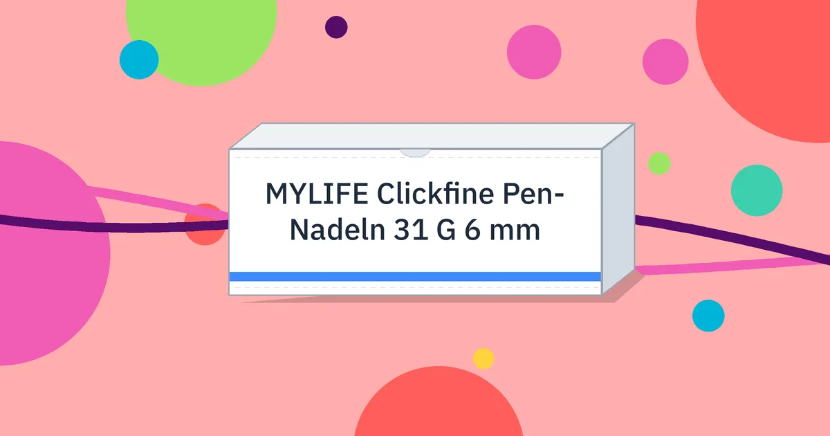 Symbolbild: Packung mit der Aufschrift MYLIFE Clickfine Pen-Nadeln 31 G 6 mm (PZN 11189851) – Verfügbarkeit und Bezug in Apotheken in Frankfurt am Main