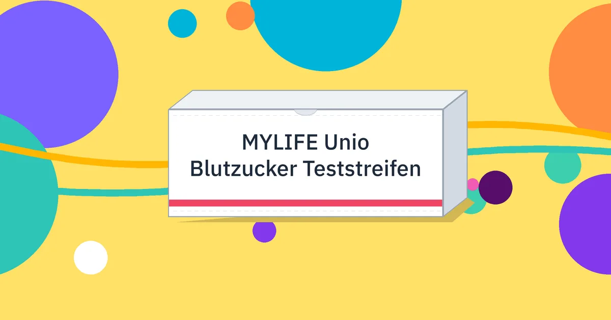 Symbolbild: Packung mit der Aufschrift MYLIFE Unio Blutzucker Teststreifen (PZN 02567886) – Verfügbarkeit und Bezug in Apotheken in Frankfurt am Main