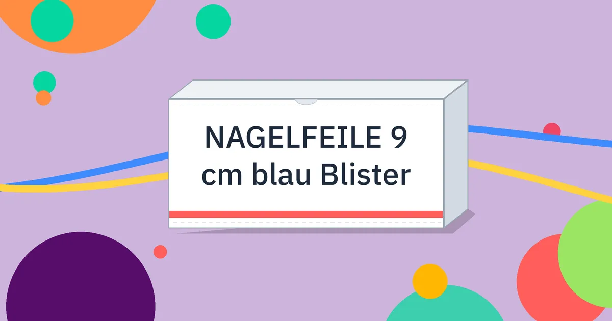 Symbolbild: Packung mit der Aufschrift NAGELFEILE 9 cm blau Blister (PZN 01584463) – Verfügbarkeit und Bezug in Apotheken in Frankfurt am Main