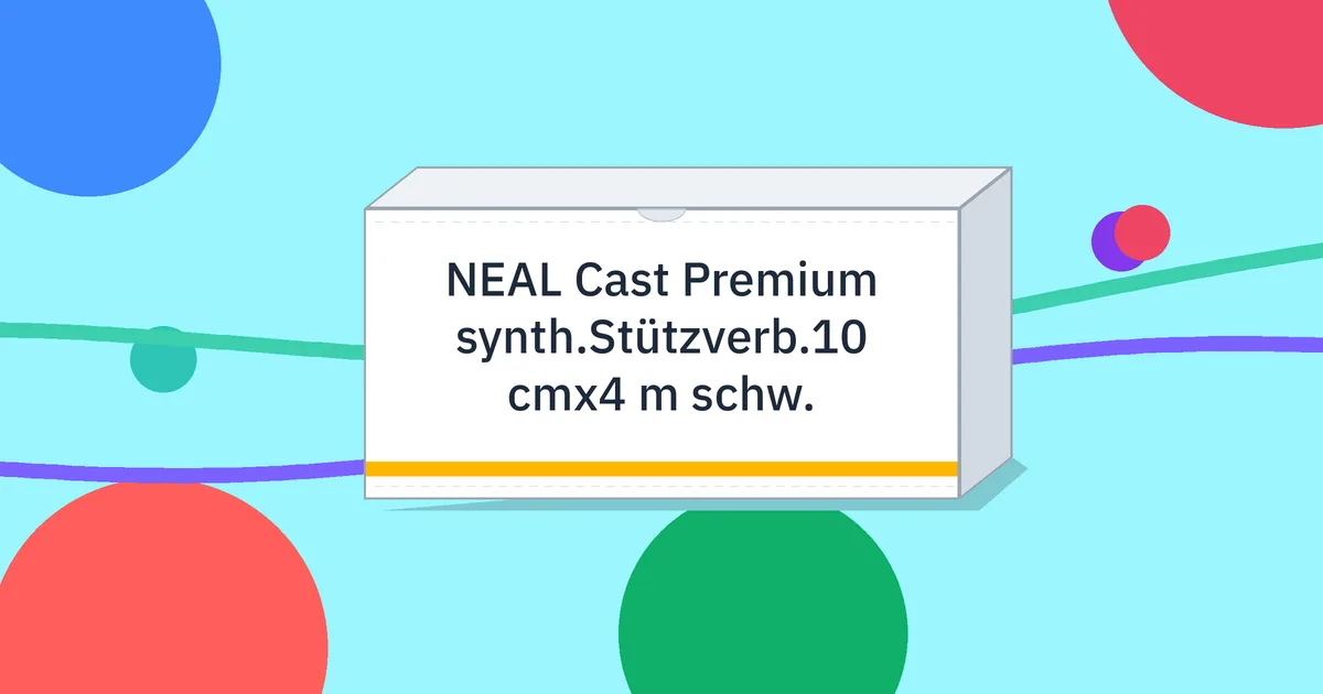 Symbolbild: Packung mit der Aufschrift NEAL Cast Premium synth.Stützverb.10 cmx4 m schw. (PZN 17302030) – Verfügbarkeit und Bezug in Apotheken in Frankfurt am Main