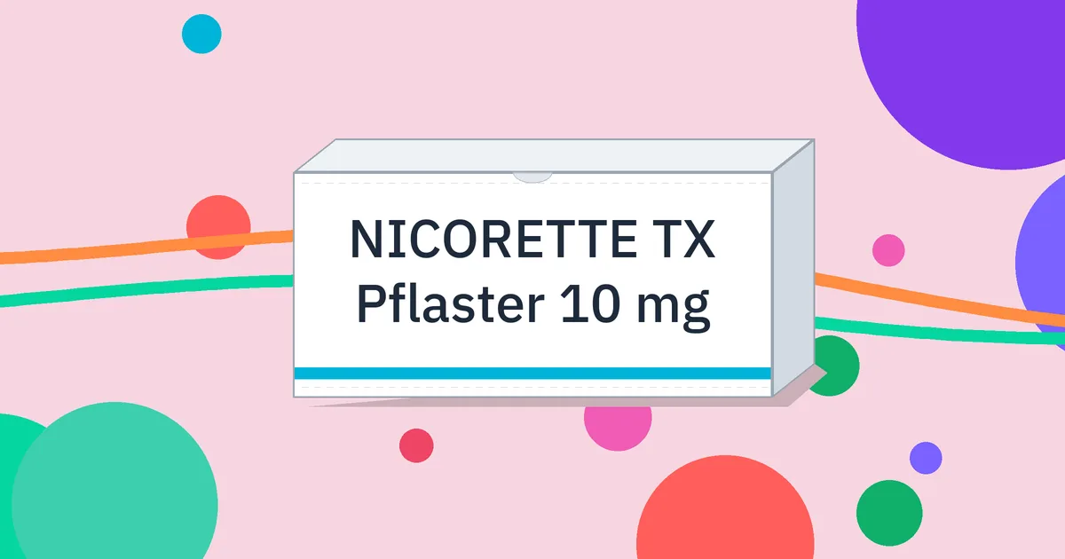 Symbolbild: Packung mit der Aufschrift NICORETTE TX Pflaster 10 mg (PZN 03273313) – Verfügbarkeit und Bezug in Apotheken in Frankfurt am Main