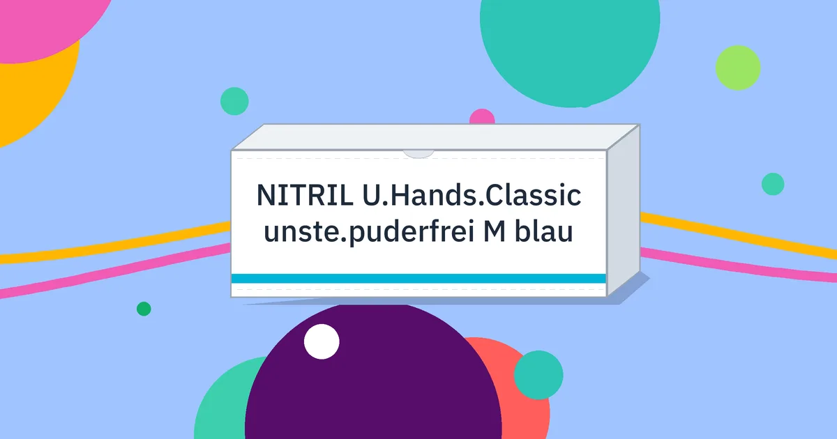 Symbolbild: Packung mit der Aufschrift NITRIL U.Hands.Classic unste.puderfrei M blau (PZN 11540314) – Verfügbarkeit und Bezug in Apotheken in Frankfurt am Main