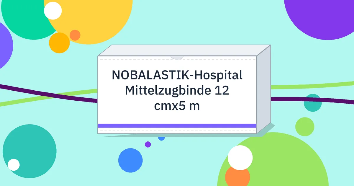 Symbolbild: Packung mit der Aufschrift NOBALASTIK-Hospital Mittelzugbinde 12 cmx5 m (PZN 00032359) – Verfügbarkeit und Bezug in Apotheken in Frankfurt am Main