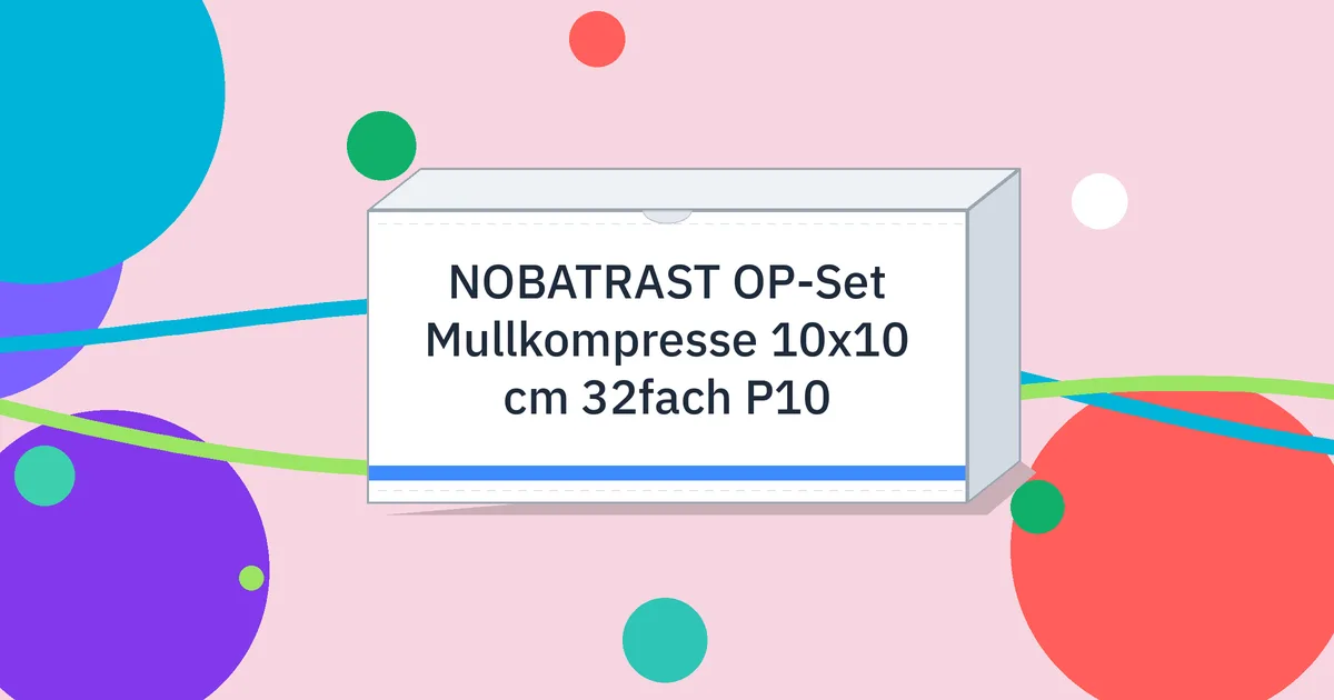Symbolbild: Packung mit der Aufschrift NOBATRAST OP-Set Mullkompresse 10x10 cm 32fach P10 (PZN 18276122) – Verfügbarkeit und Bezug in Apotheken in Frankfurt am Main