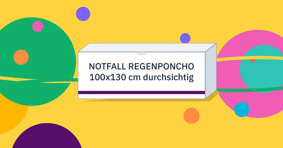 Symbolbild: Packung mit der Aufschrift NOTFALL REGENPONCHO 100x130 cm durchsichtig (PZN 14163941) – Verfügbarkeit und Bezug in Apotheken in Frankfurt am Main