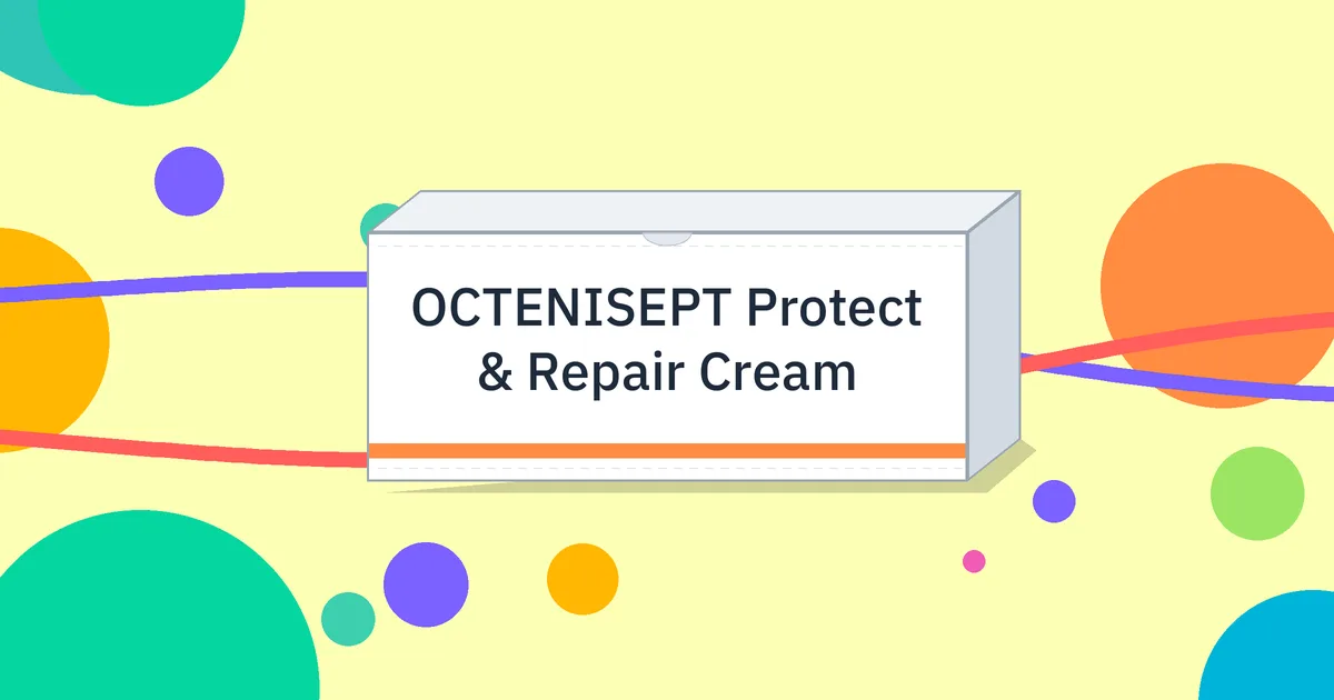 Symbolbild: Packung mit der Aufschrift OCTENISEPT Protect & Repair Cream (PZN 18186206) – Verfügbarkeit und Bezug in Apotheken in Frankfurt am Main