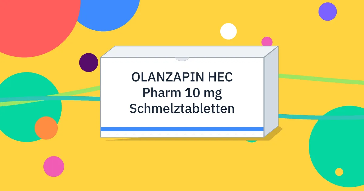Symbolbild: Packung mit der Aufschrift OLANZAPIN HEC Pharm 10 mg Schmelztabletten (PZN 11882836) – Verfügbarkeit und Bezug in Apotheken in Frankfurt am Main