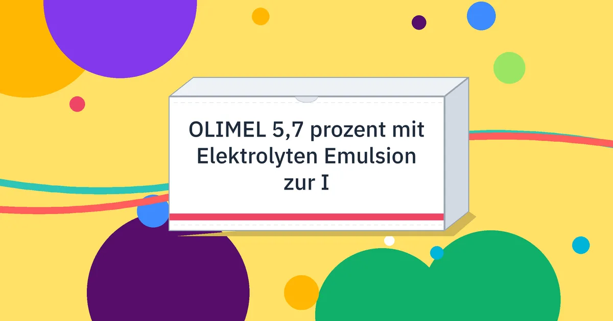 Symbolbild: Packung mit der Aufschrift OLIMEL 5,7 prozent mit Elektrolyten Emulsion zur I (PZN 17522719) – Verfügbarkeit und Bezug in Apotheken in Frankfurt am Main
