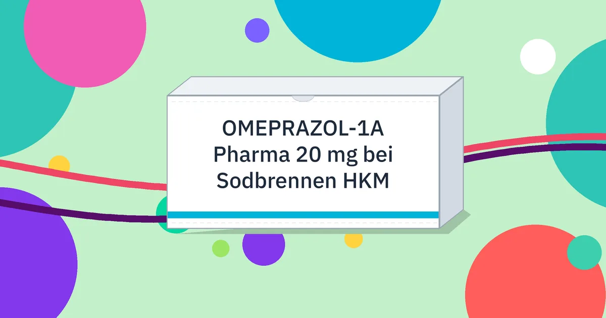 Symbolbild: Packung mit der Aufschrift OMEPRAZOL-1A Pharma 20 mg bei Sodbrennen HKM (PZN 06439524) – Verfügbarkeit und Bezug in Apotheken in Frankfurt am Main