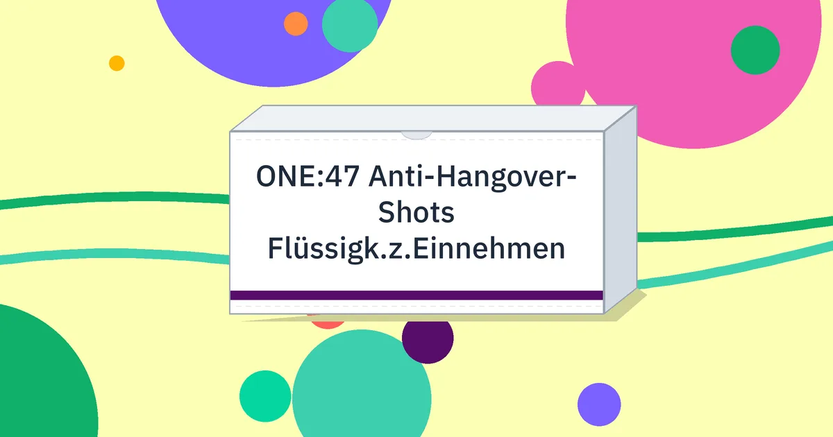 Symbolbild: Packung mit der Aufschrift ONE:47 Anti-Hangover-Shots Flüssigk.z.Einnehmen (PZN 14419205) – Verfügbarkeit und Bezug in Apotheken in Frankfurt am Main