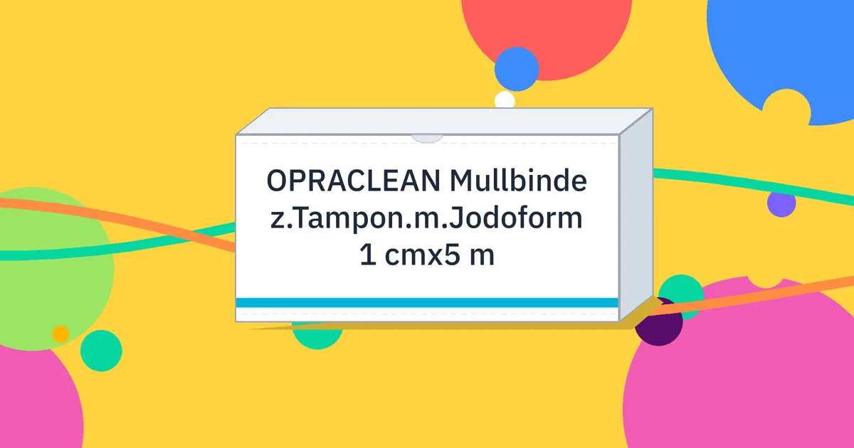 Symbolbild: Packung mit der Aufschrift OPRACLEAN Mullbinde z.Tampon.m.Jodoform 1 cmx5 m (PZN 00723253) – Verfügbarkeit und Bezug in Apotheken in Frankfurt am Main