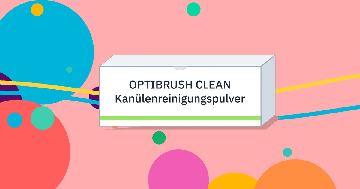 Symbolbild: Packung mit der Aufschrift OPTIBRUSH CLEAN Kanülenreinigungspulver (PZN 14233825) – Verfügbarkeit und Bezug in Apotheken in Frankfurt am Main