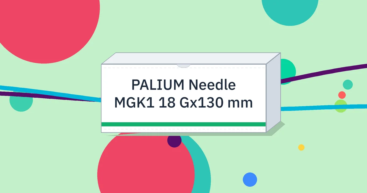 Symbolbild: Packung mit der Aufschrift PALIUM Needle MGK1 18 Gx130 mm (PZN 14383772) – Verfügbarkeit und Bezug in Apotheken in Frankfurt am Main