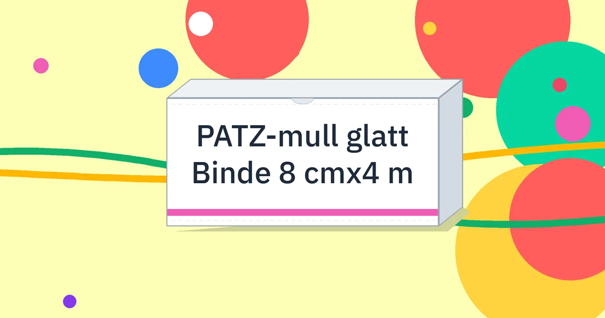 Symbolbild: Packung mit der Aufschrift PATZ-mull glatt Binde 8 cmx4 m (PZN 06814933) – Verfügbarkeit und Bezug in Apotheken in Frankfurt am Main