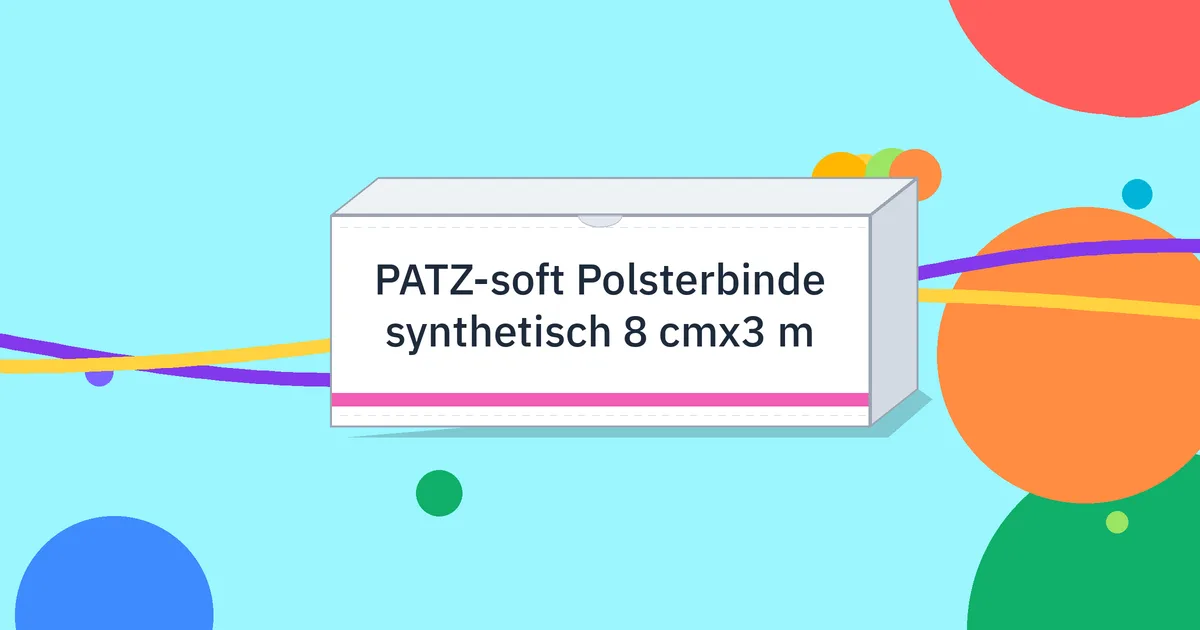 Symbolbild: Packung mit der Aufschrift PATZ-soft Polsterbinde synthetisch 8 cmx3 m (PZN 07638042) – Verfügbarkeit und Bezug in Apotheken in Frankfurt am Main