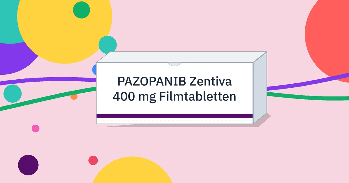 Symbolbild: Packung mit der Aufschrift PAZOPANIB Zentiva 400 mg Filmtabletten (PZN 19362556) – Verfügbarkeit und Bezug in Apotheken in Frankfurt am Main