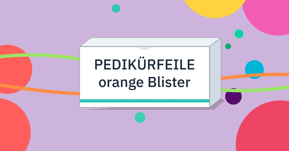 Symbolbild: Packung mit der Aufschrift PEDIKÜRFEILE orange Blister (PZN 01602942) – Verfügbarkeit und Bezug in Apotheken in Frankfurt am Main