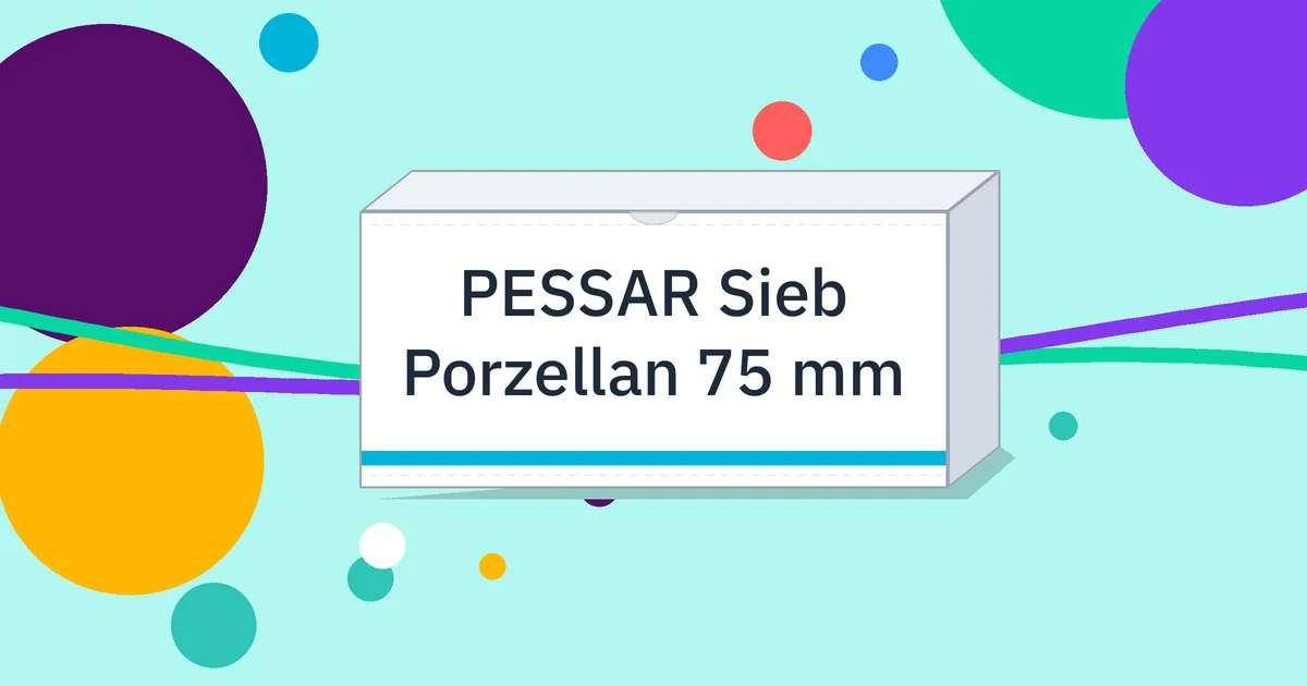 Symbolbild: Packung mit der Aufschrift PESSAR Sieb Porzellan 75 mm (PZN 01734158) – Verfügbarkeit und Bezug in Apotheken in Frankfurt am Main