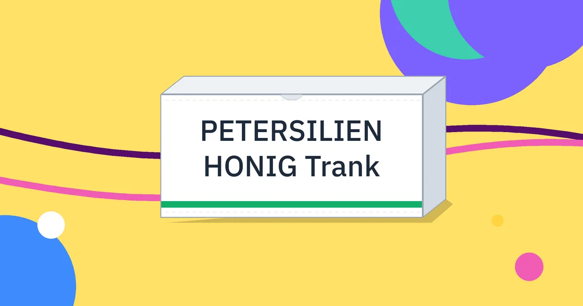 Symbolbild: Packung mit der Aufschrift PETERSILIEN HONIG Trank (PZN 17281954) – Verfügbarkeit und Bezug in Apotheken in Frankfurt am Main