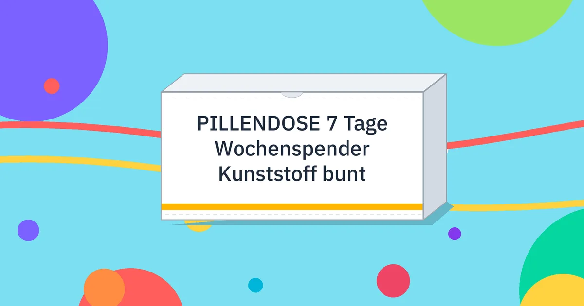 Symbolbild: Packung mit der Aufschrift PILLENDOSE 7 Tage Wochenspender Kunststoff bunt (PZN 11666133) – Verfügbarkeit und Bezug in Apotheken in Frankfurt am Main