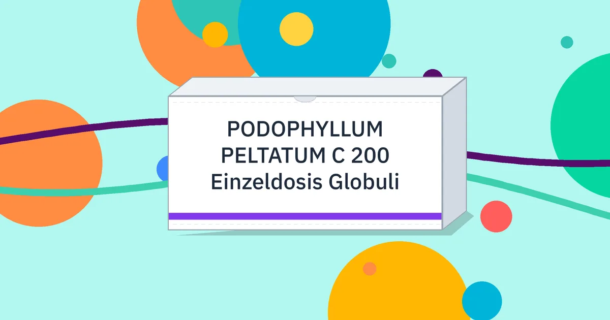 Symbolbild: Packung mit der Aufschrift PODOPHYLLUM PELTATUM C 200 Einzeldosis Globuli (PZN 01542884) – Verfügbarkeit und Bezug in Apotheken in Frankfurt am Main