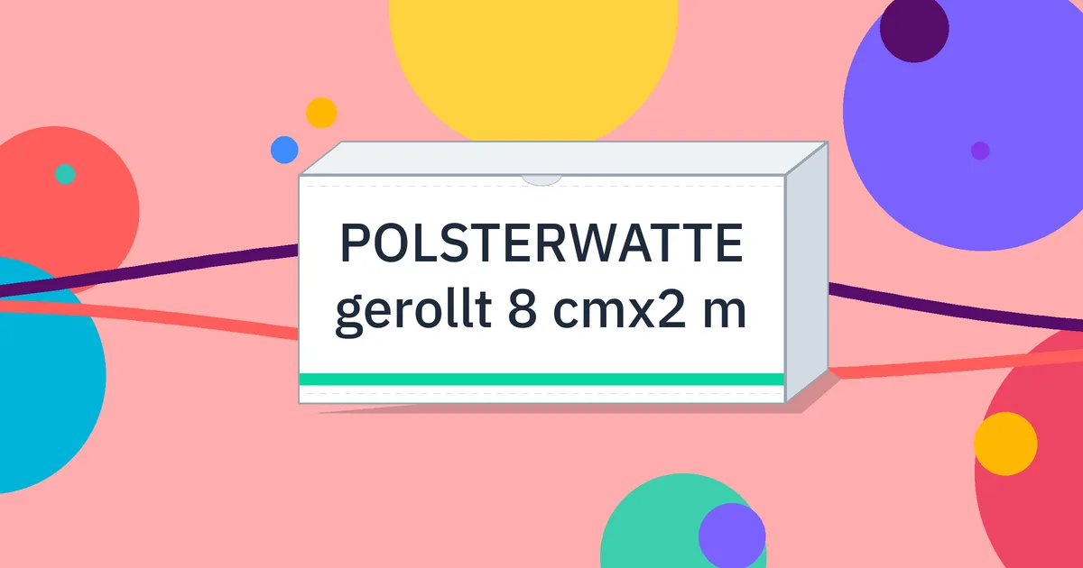 Symbolbild: Packung mit der Aufschrift POLSTERWATTE gerollt 8 cmx2 m (PZN 01985699) – Verfügbarkeit und Bezug in Apotheken in Frankfurt am Main