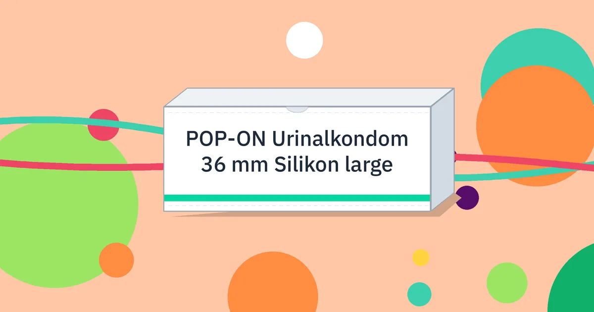 Symbolbild: Packung mit der Aufschrift POP-ON Urinalkondom 36 mm Silikon large (PZN 11136702) – Verfügbarkeit und Bezug in Apotheken in Frankfurt am Main