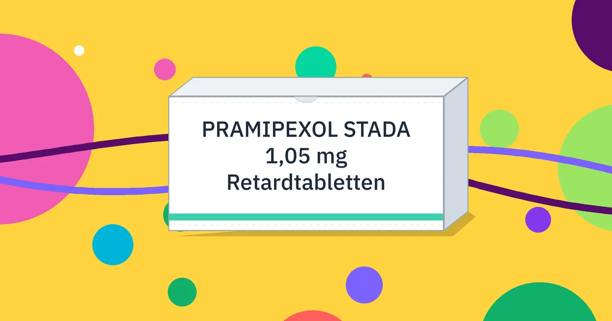 Symbolbild: Packung mit der Aufschrift PRAMIPEXOL STADA 1,05 mg Retardtabletten (PZN 16733035) – Verfügbarkeit und Bezug in Apotheken in Frankfurt am Main