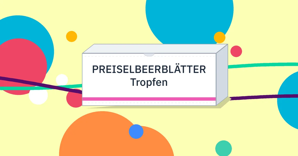 Symbolbild: Packung mit der Aufschrift PREISELBEERBLÄTTER Tropfen (PZN 17555699) – Verfügbarkeit und Bezug in Apotheken in Frankfurt am Main
