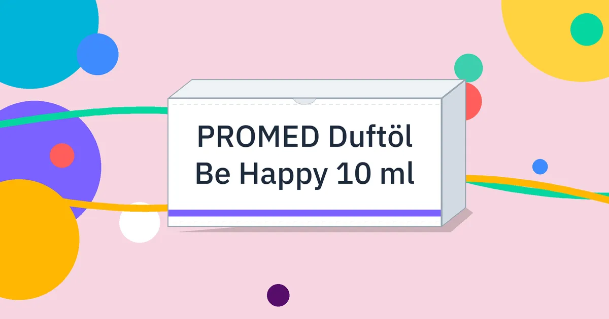 Symbolbild: Packung mit der Aufschrift PROMED Duftöl Be Happy 10 ml (PZN 11528626) – Verfügbarkeit und Bezug in Apotheken in Frankfurt am Main