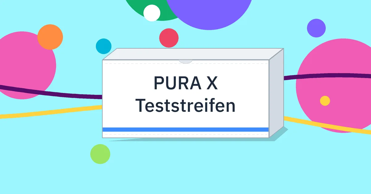 Symbolbild: Packung mit der Aufschrift PURA X Teststreifen (PZN 12578508) – Verfügbarkeit und Bezug in Apotheken in Frankfurt am Main