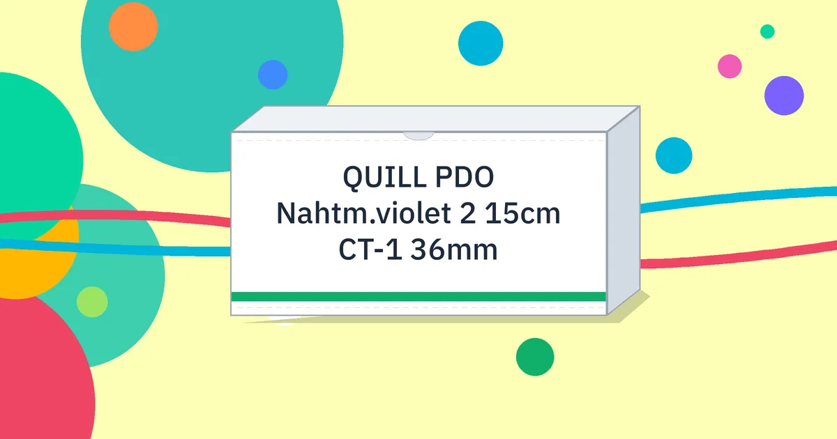 Symbolbild: Packung mit der Aufschrift QUILL PDO Nahtm.violet 2 15cm CT-1 36mm (PZN 17990366) – Verfügbarkeit und Bezug in Apotheken in Frankfurt am Main