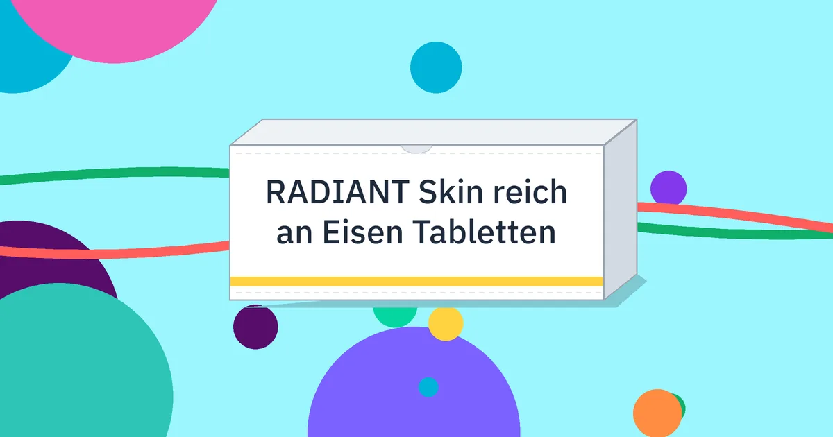 Symbolbild: Packung mit der Aufschrift RADIANT Skin reich an Eisen Tabletten (PZN 17874364) – Verfügbarkeit und Bezug in Apotheken in Frankfurt am Main