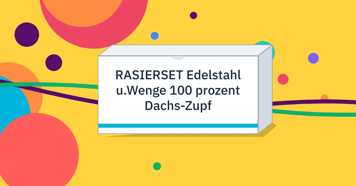 Symbolbild: Packung mit der Aufschrift RASIERSET Edelstahl u.Wenge 100 prozent Dachs-Zupf (PZN 10821287) – Verfügbarkeit und Bezug in Apotheken in Frankfurt am Main
