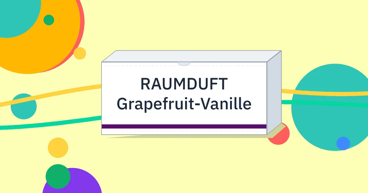 Symbolbild: Packung mit der Aufschrift RAUMDUFT Grapefruit-Vanille (PZN 14820238) – Verfügbarkeit und Bezug in Apotheken in Frankfurt am Main