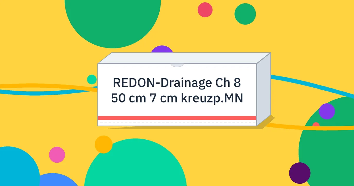 Symbolbild: Packung mit der Aufschrift REDON-Drainage Ch 8 50 cm 7 cm kreuzp.MN (PZN 17484031) – Verfügbarkeit und Bezug in Apotheken in Frankfurt am Main