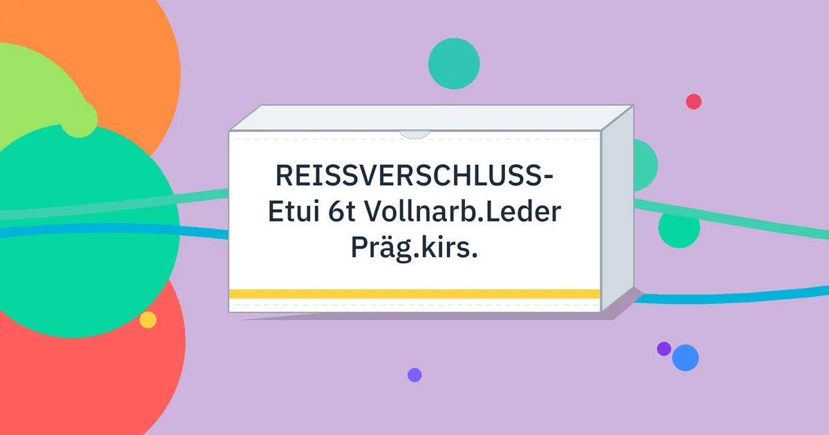 Symbolbild: Packung mit der Aufschrift REISSVERSCHLUSS-Etui 6t Vollnarb.Leder Präg.kirs. (PZN 18432792) – Verfügbarkeit und Bezug in Apotheken in Frankfurt am Main