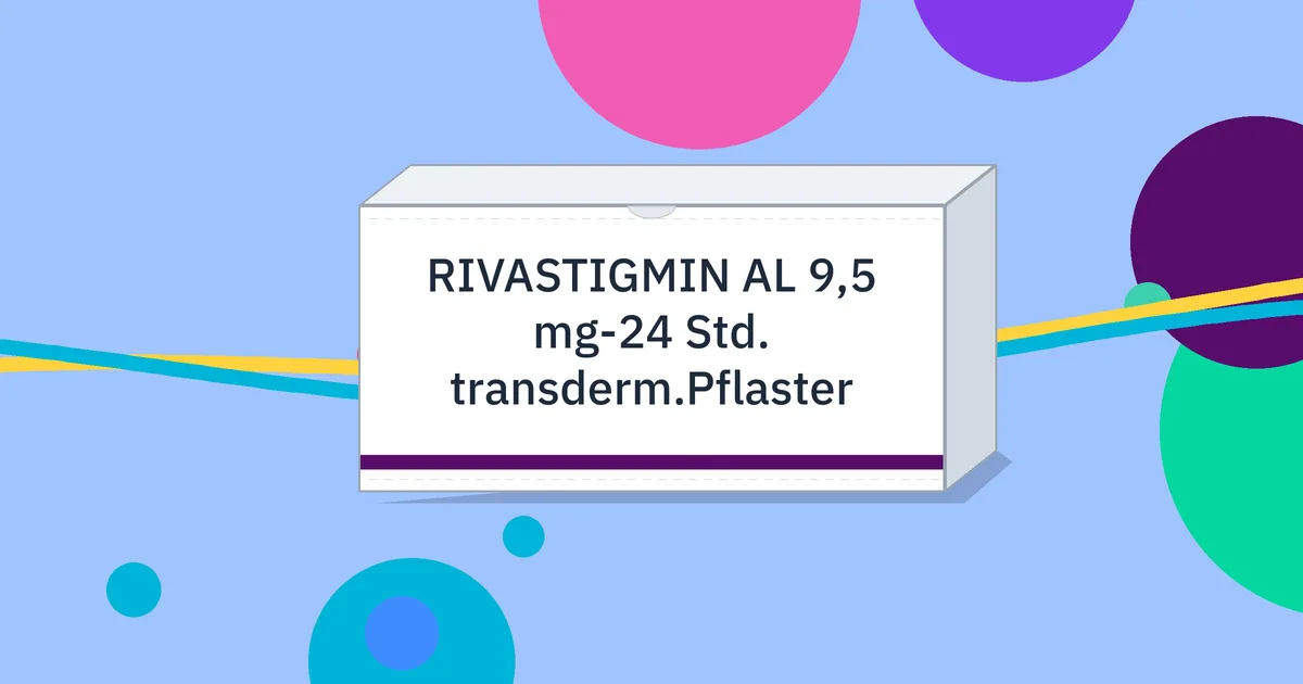 Symbolbild: Packung mit der Aufschrift RIVASTIGMIN AL 9,5 mg-24 Std. transderm.Pflaster (PZN 11657654) – Verfügbarkeit und Bezug in Apotheken in Frankfurt am Main