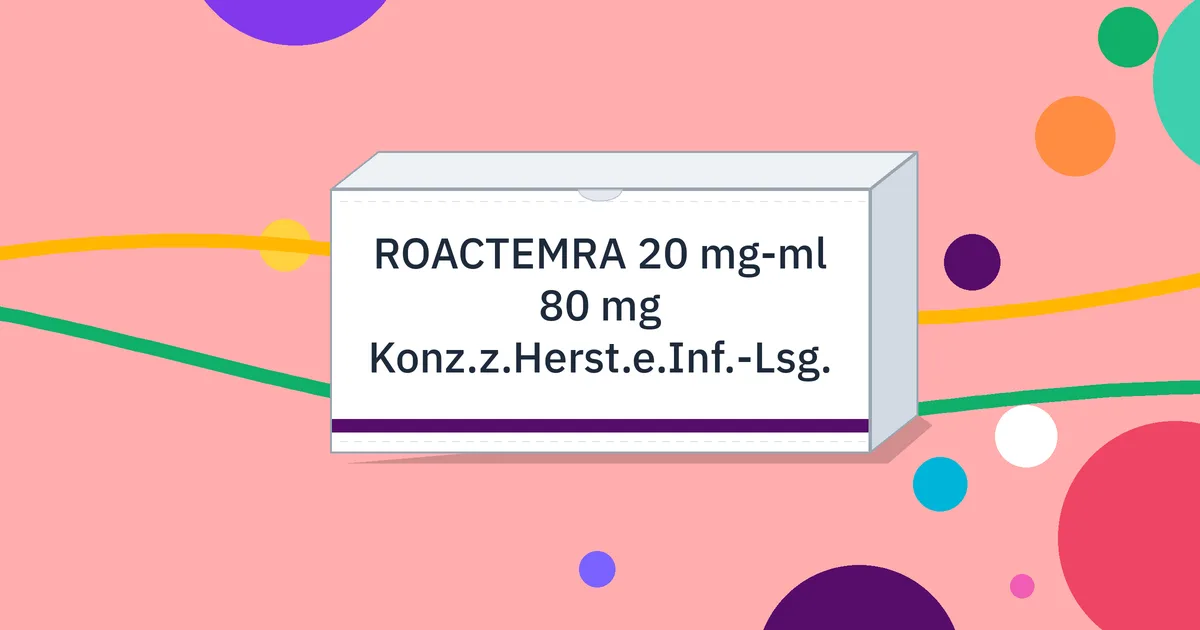 Symbolbild: Packung mit der Aufschrift ROACTEMRA 20 mg-ml 80 mg Konz.z.Herst.e.Inf.-Lsg. (PZN 05456822) – Verfügbarkeit und Bezug in Apotheken in Frankfurt am Main