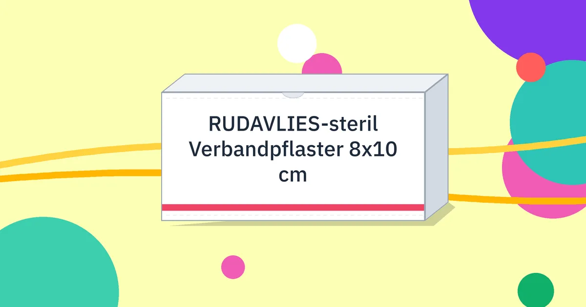 Symbolbild: Packung mit der Aufschrift RUDAVLIES-steril Verbandpflaster 8x10 cm (PZN 07092672) – Verfügbarkeit und Bezug in Apotheken in Frankfurt am Main