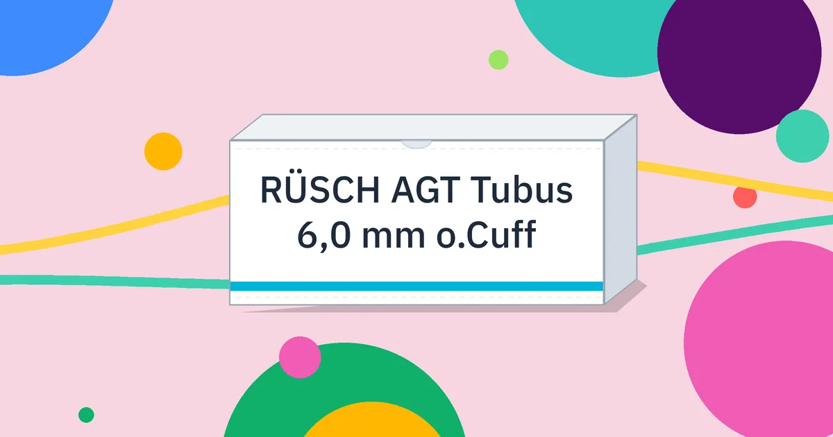 Symbolbild: Packung mit der Aufschrift RÜSCH AGT Tubus 6,0 mm o.Cuff (PZN 06636360) – Verfügbarkeit und Bezug in Apotheken in Frankfurt am Main