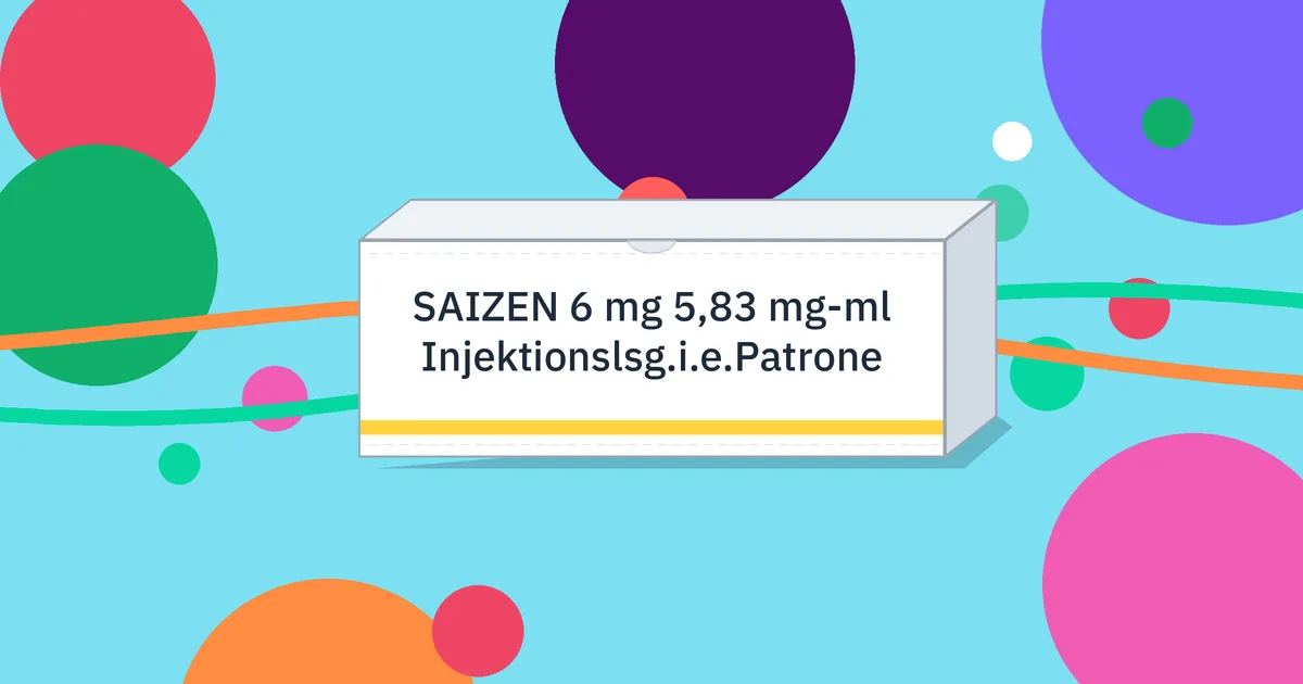 Symbolbild: Packung mit der Aufschrift SAIZEN 6 mg 5,83 mg-ml Injektionslsg.i.e.Patrone (PZN 19054116) – Verfügbarkeit und Bezug in Apotheken in Frankfurt am Main